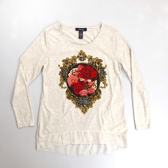Style & Co. | Tops | Style Co Rose Cameo Top Petite Medium Pm Bedazzled ...